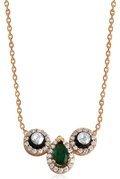 Clavis Jewelry Elmas, Pırlanta ve Damla Zümrüt Taşlı Kolye
