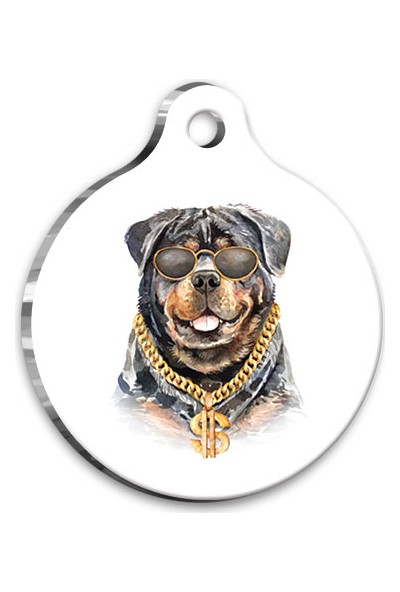 Pet Tag Art Suluboya Rottweiler Yuvarlak Köpek Künyesi