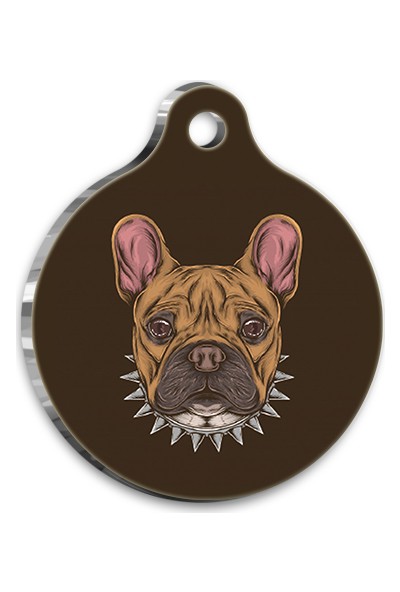 Pet Tag Art Illüstrasyon French Bulldog Yuvarlak Köpek Künyesi