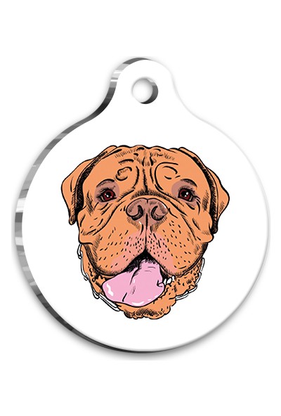Pet Tag Art Illüstrasyon French Mastiff Yuvarlak Köpek Künyesi