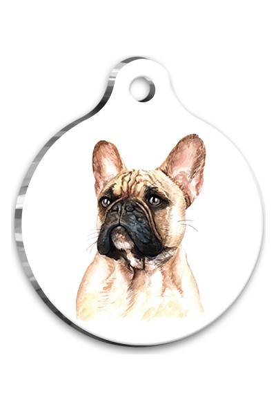 Pet Tag Art Suluboya French Bulldog 2 Yuvarlak Köpek Künyesi