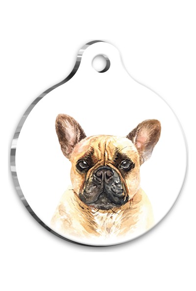 Pet Tag Art Suluboya French Bulldog Yuvarlak Köpek Künyesi
