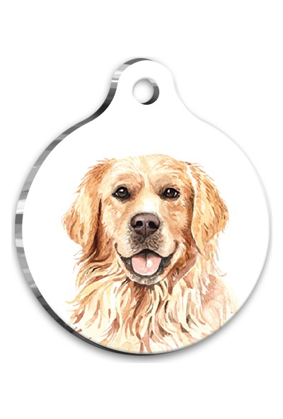 Pet Tag Art Suluboya Golden Retriever 2 Yuvarlak Köpek Künyesi