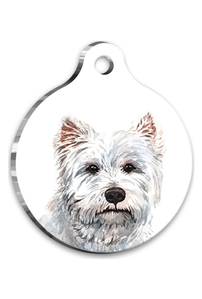 Pet Tag Art Suluboya West Highland Terrier Yuvarlak Köpek Künyesi