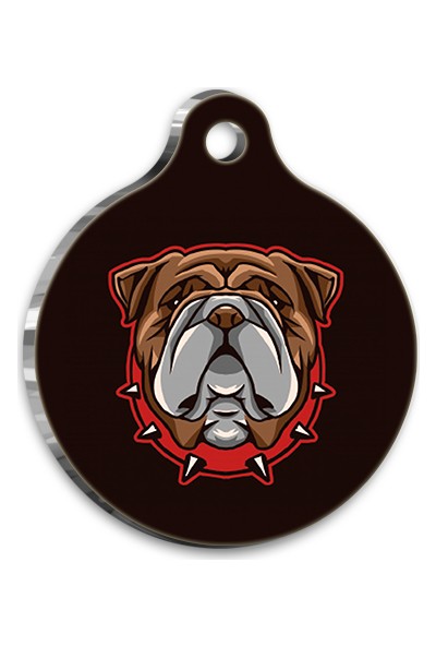 Pet Tag Art Illüstrasyon Bulldog Yuvarlak Köpek Künyesi