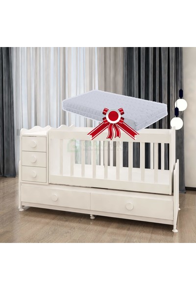 Garaj Home Melina 5 Çekmeceli Mdfli Büyüyen 60X120 Beşik - Beyaz (Yatak li ) Garaj Home Melina 5 Çekmeceli Mdfli Büyüyen 60X120 Beşik - Beyaz (Yatak li )