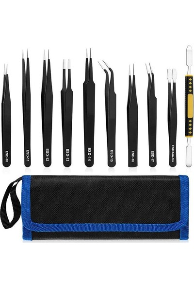 Profisher Hassas Anti-Statik Esd Cımbız Seti 10 Lu Çantalı Paslanmaz Çelik