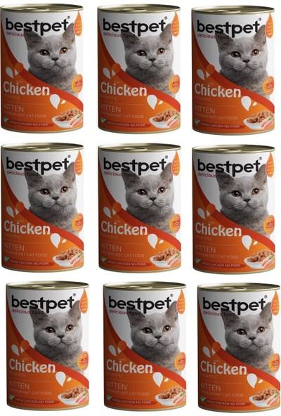 Bestpet 9 Adet Kitten Tavuk Etli Yavru Kedi Konservesi 400 gr Bestpet 9 Adet Kitten Tavuk Etli Yavru Kedi Konservesi 400 gr