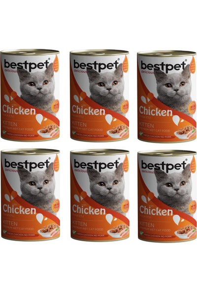 Bestpet 6 Adet Kitten Tavuk Etli Yavru Kedi Konservesi 400 gr Bestpet 6 Adet Kitten Tavuk Etli Yavru Kedi Konservesi 400 gr
