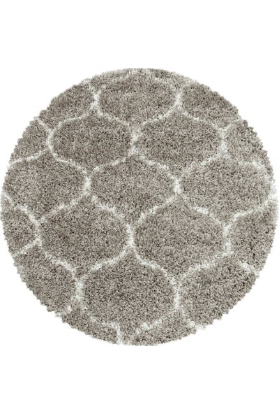 Ayyıldız Halı Karo Desenli Bej & Krem Rengi Desenli Yumuşak Yuvarlak Shaggy Halı