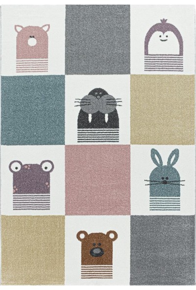 Ayyıldız Halı Çok Renkli Ayı Tavşan Desenli Yumuşak Çocuk & Bebek Odası Halısı