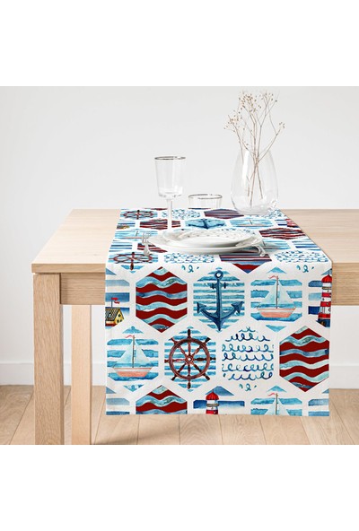 Realhomes Bordo Mavi Denizci Motifli Dijital Baskılı Süet Runner Realhomes Bordo Mavi Denizci Motifli Dijital Baskılı Süet Runner