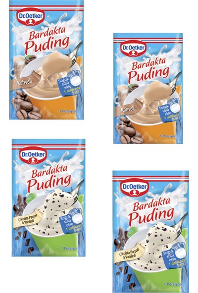 Dr Oetker Bardakta Puding (2 Kahveli, 2 Çikolata Parçalı & Vanilinli)