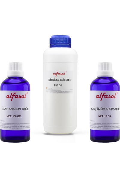 Alfasol 3'lü Set (100 gr ANASON+250 gr Gliserin+10 gr Yaş Üzüm Aroması)