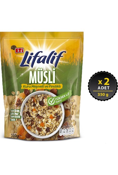 Eti Lifalif Kuru Meyveli Fındıklı Müsli 350 g x 2 Adet Eti Lifalif Kuru Meyveli Fındıklı Müsli 350 g x 2 Adet