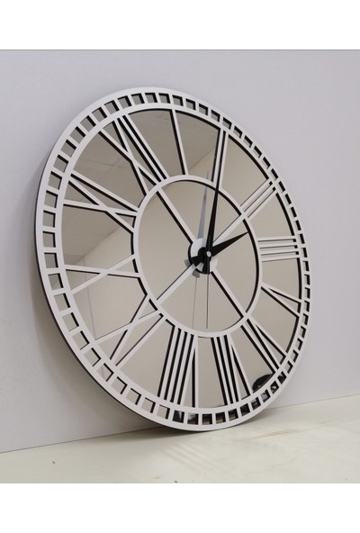 Kaizen Hediye Gümüş Aynalı Pleksi & Beyaz Ahşap Mdf Duvar Saati