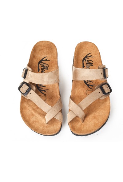 Moosefield Deri Bej Kadın Terlik