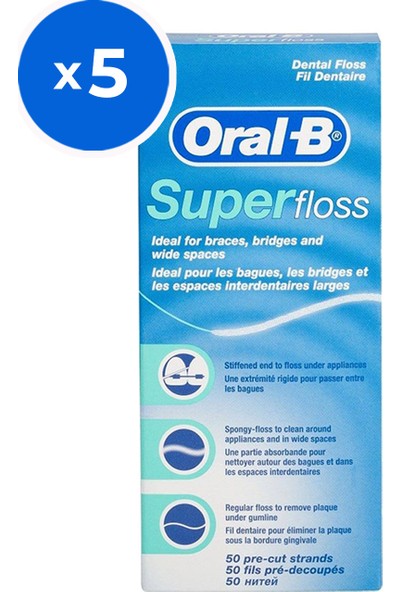 Oral-B Super Floss Diş İpi 50'li x 5 Adet Oral-B Super Floss Diş İpi 50'li x 5 Adet