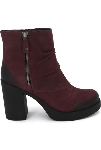Damla X Bordo Nubuk Deri Topuklu Kadın Bot 4762
