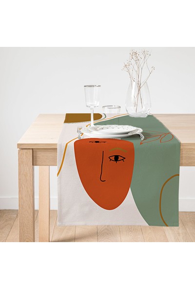 Realhomes Pastel Zemin Üzerinde Yaprak Desenli Dijital Baskılı Özel Tasarım Süet Runner