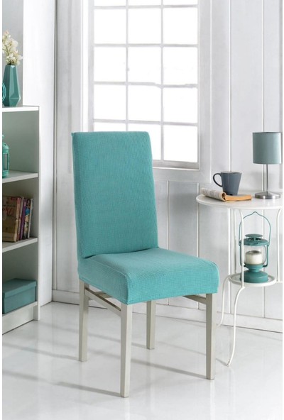 Nusret Ince Kare Desenli Sandalye Kılıfı Yıkanabilir Likralı Esnek Lastikli Sandalye ÖRTÜSÜ_MINT_6ADET