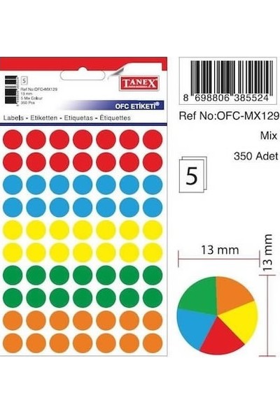 Tanex OFC-129 Mıx Color Ofis Etiketi 5 Adet Tanex OFC-129 Mıx Color Ofis Etiketi 5 Adet