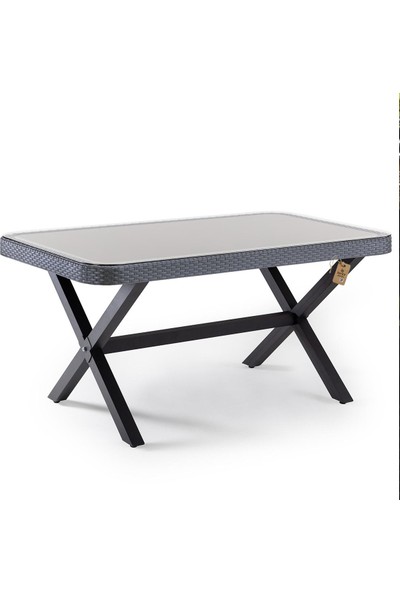 Tilia x Masa 6 Kişilik Rattan Efektli Camlı Bahçe Balkon Masası