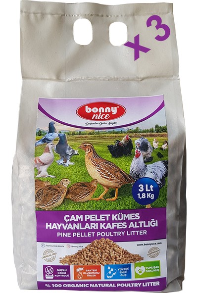 Bonny Nice Bıldırcın Güvercin Keklik Süs Tavukları Kafes Altlığı 1.8 kg 3 L x 3 Paket Bonny Nice Bıldırcın Güvercin Keklik Süs Tavukları Kafes Altlığı 1.8 kg 3 L x 3 Paket