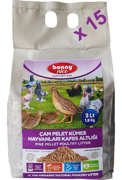Bonny Nice Bıldırcın Güvercin Keklik Süs Tavukları Kafes Altlığı 1.8 kg 3 L x 15 Paket Bonny Nice Bıldırcın Güvercin Keklik Süs Tavukları Kafes Altlığı 1.8 kg 3 L x 15 Paket