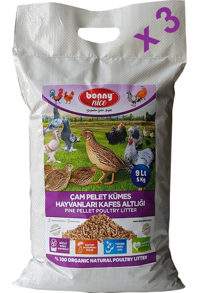 Bonny Nice Bıldırcın Güvercin Keklik Süs Tavukları Kafes Altlığı 5 kg 9 L x 3 Paket Bonny Nice Bıldırcın Güvercin Keklik Süs Tavukları Kafes Altlığı 5 kg 9 L x 3 Paket