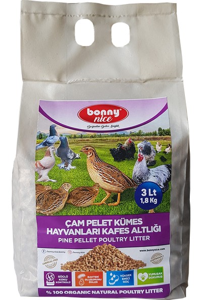 Bonny Nice Bıldırcın Güvercin Keklik Süs Tavukları Kafes Altlığı 1.8 kg 3 L Bonny Nice Bıldırcın Güvercin Keklik Süs Tavukları Kafes Altlığı 1.8 kg 3 L