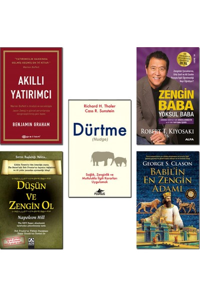 Akıllı Yatırımcı + Zengin Baba Yoksul Baba + Babil'in En Zengin Adamı + Düşün ve Zengin Ol + Dürtme (Nudge) - 5 Kitap Set Akıllı Yatırımcı + Zengin Baba Yoksul Baba + Babil'in En Zengin Adamı + Düşün ve Zengin Ol + Dürtme (Nudge) - 5 Kitap Set