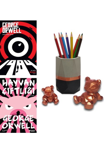 1984 + Hayvan Çiftliği / George Orwell 2 Kitap Set + Betonsu Tasarım Geometrik Beton Kalemlik + 2li Beton Ayıcık Seti (Bakır Renk) 1984 + Hayvan Çiftliği / George Orwell 2 Kitap Set + Betonsu Tasarım Geometrik Beton Kalemlik + 2li Beton Ayıcık Seti (Bakır Renk)