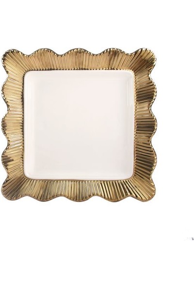 Roy King Beyaz Altın Çizgili Avangarde Sunum Tabak 30Cm