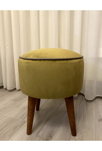 Kargola Gelsin Hardal Ahşap Ayaklı Puf Koltuk