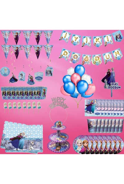 Frozen Elsa Doğum Günü Seti 8 Kişilik Taç Hediyeli 90 Parça Frozen Elsa Doğum Günü Seti 8 Kişilik Taç Hediyeli 90 Parça