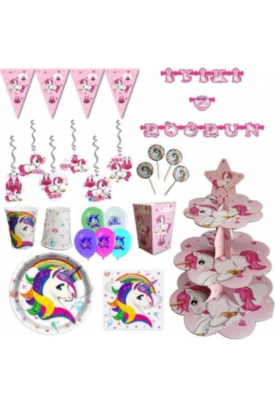 16 Kişilik Unicorn Doğum Günü Seti JDJD728JE, One Size