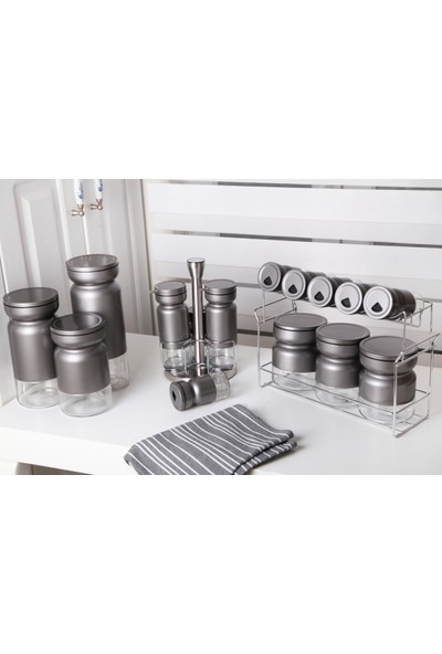 Gönül Gri Metal Cam 17 Parça Baharatlık Baharat Takımı Çeyiz Seti Gönül Gri Metal Cam 17 Parça Baharatlık Baharat Takımı Çeyiz Seti