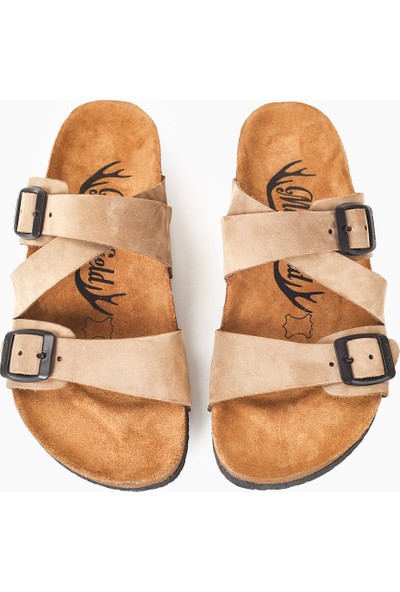 Moosefield Deri Bej Kadın Terlik