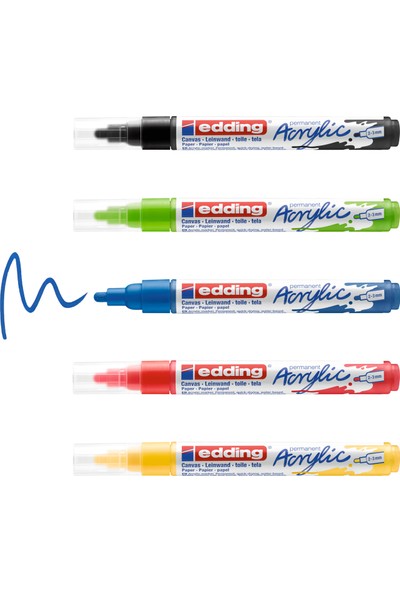 Edding 5100 Akrilik Markör 5’Li Paket (Temel) - Siyah Kırmızı Mavi Sarı Sarı-Yeşil - 2-3 Mm’Lik Yuvarlak Uç Edding 5100 Akrilik Markör 5’Li Paket (Temel) - Siyah Kırmızı Mavi Sarı Sarı-Yeşil - 2-3 Mm’Lik Yuvarlak Uç