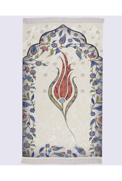 Çağrı Astarlı Digital Baskılı Ipek Seccade Lale Mavi