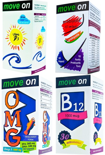 Move On Vitamin D + Probiyotik 10 Milyar + Omega 3 + Vitamin B12 (4ü1 Arada) Move On Vitamin D + Probiyotik 10 Milyar + Omega 3 + Vitamin B12 (4ü1 Arada)