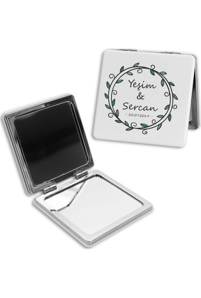 Hediye Rengi Kişiye Özel Kare Ayna - Yaprak Çerçeve