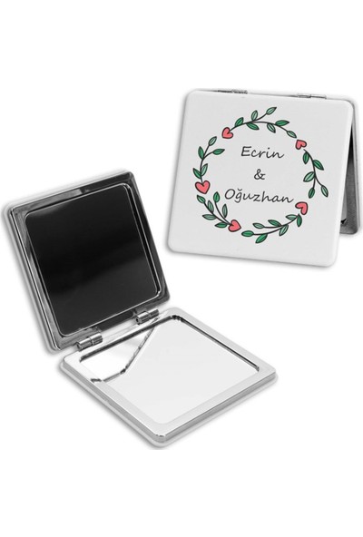Hediye Rengi Kişiye Özel Kare Ayna - Kalpli Çerçeve