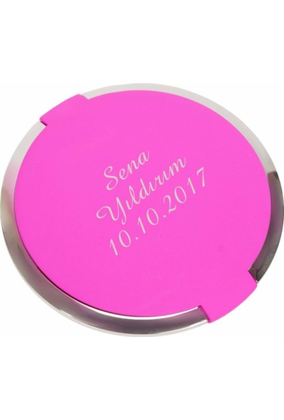 Hediye Rengi Kişiye Özel Yuvarlak Pembe Ayna
