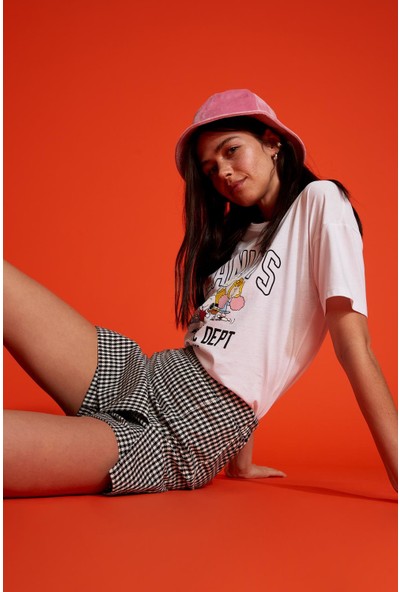 DeFacto Kaz Ayağı Desenli Yırtmaç Detaylı Mini Şort Etek T9554AZ21SP