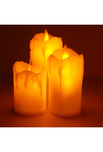 CoverZone 3'lü Romantik LED Işıklı Pilli Gerçekci Yapay 7-9-11 cm Set Mum