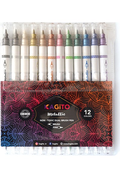 Kagito Metalik Çift Uçlu Brush Pen 12’li