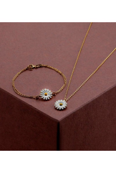 Takı Dükkanı Papatya Kolye Bileklik Set Kombini bbs03