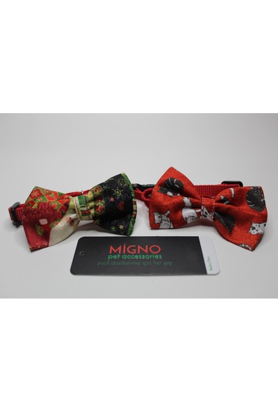 Migno Yeşil Çam +Kırmızı R. Kedi Desenli Ikili Tasmalı Papyon S 22/35 cm Migno Yeşil Çam +Kırmızı R. Kedi Desenli Ikili Tasmalı Papyon S 22/35 cm